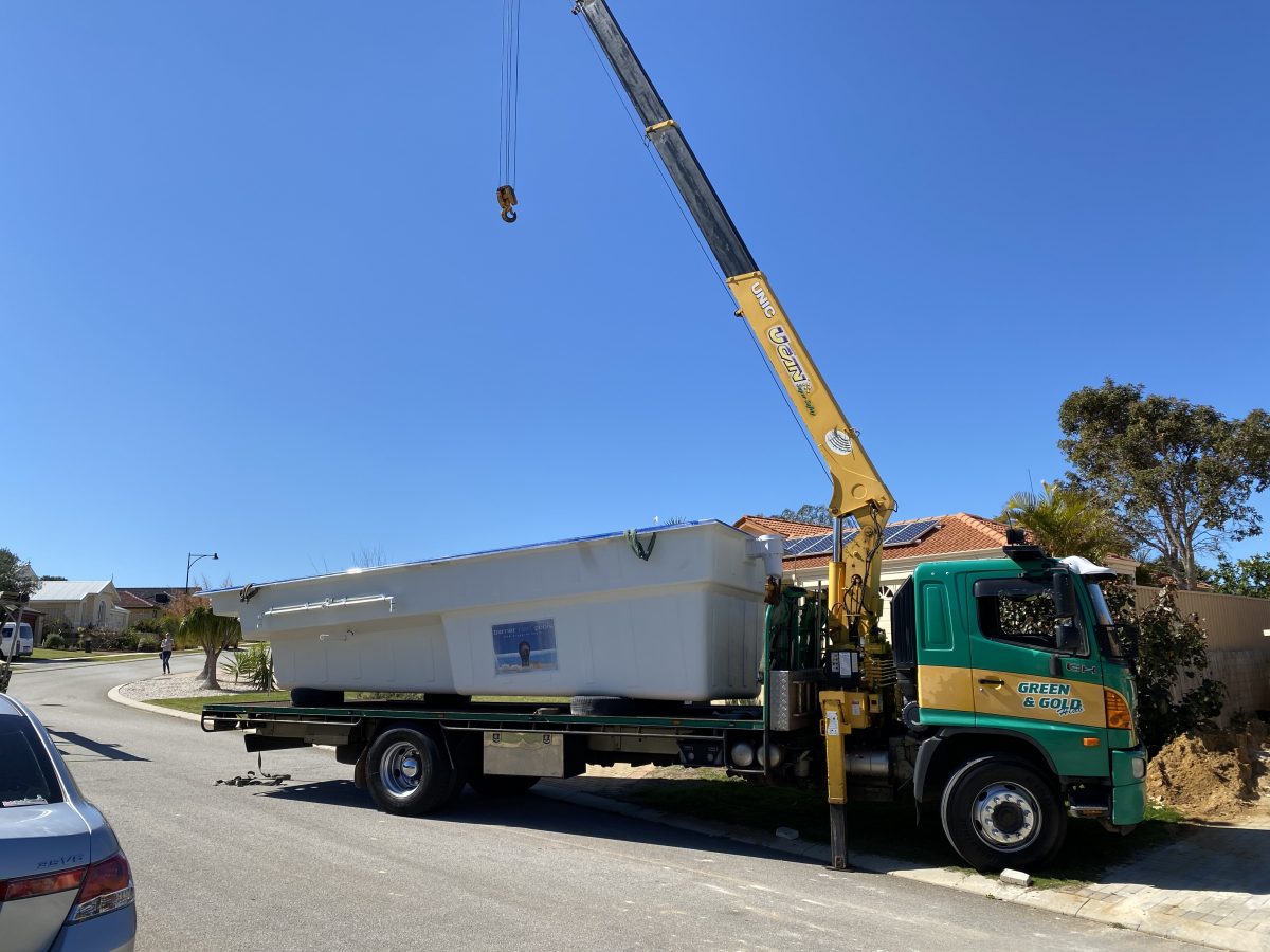 Swimming Pool Transport and Lift - Green and Gold Hiab Hire